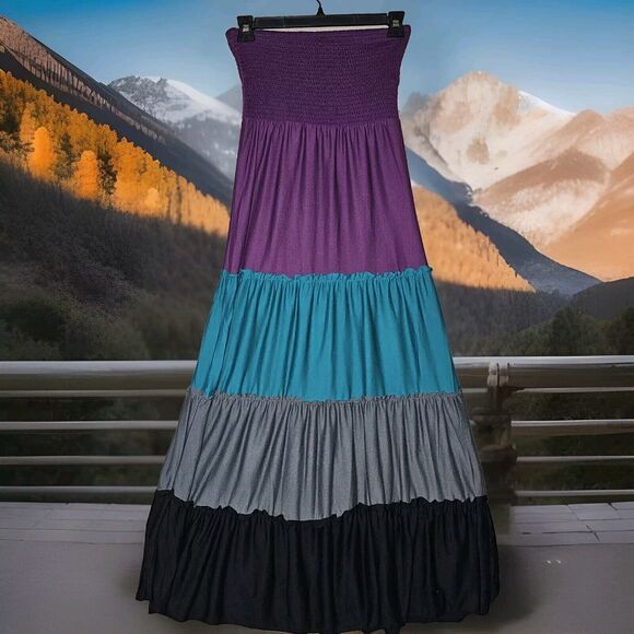 Unbranded | Dresses | Boho Gypsy Halter Maxi Dress Color Block Multi ...